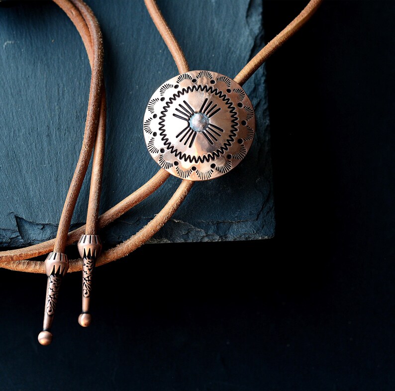 Copper Bolo Ties, Brown Leather Western Neck Bow, Wedding Groomsmen ...