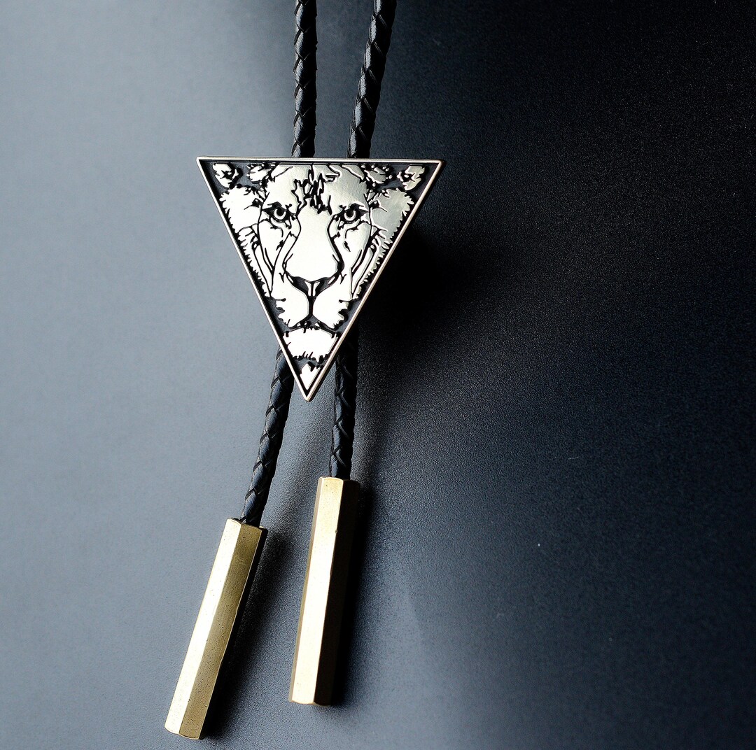 Lion Head Bolo Tie, Triangle Bolo Tie, Triangle Lion Pendant, Groomsmen ...