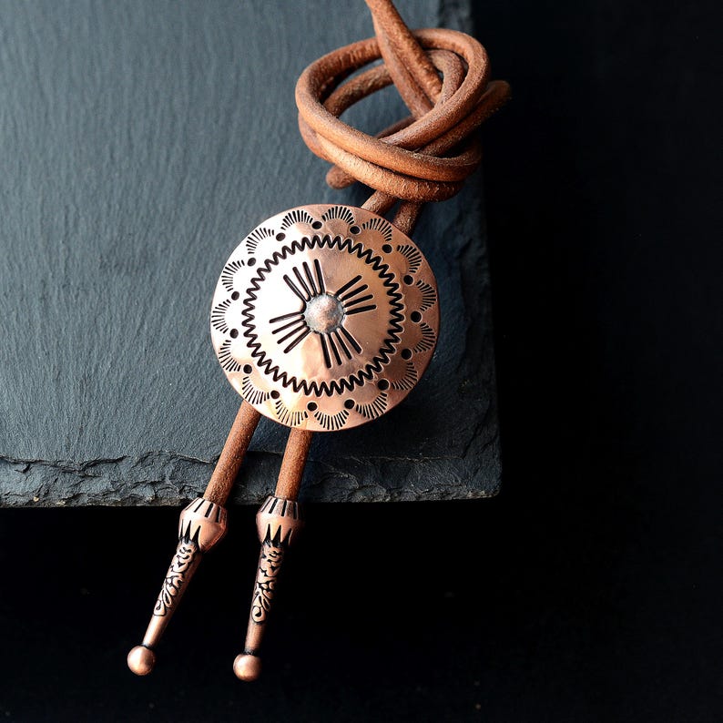 Copper Bolo Ties, Brown Leather Western Neck Bow, Wedding Groomsmen ...