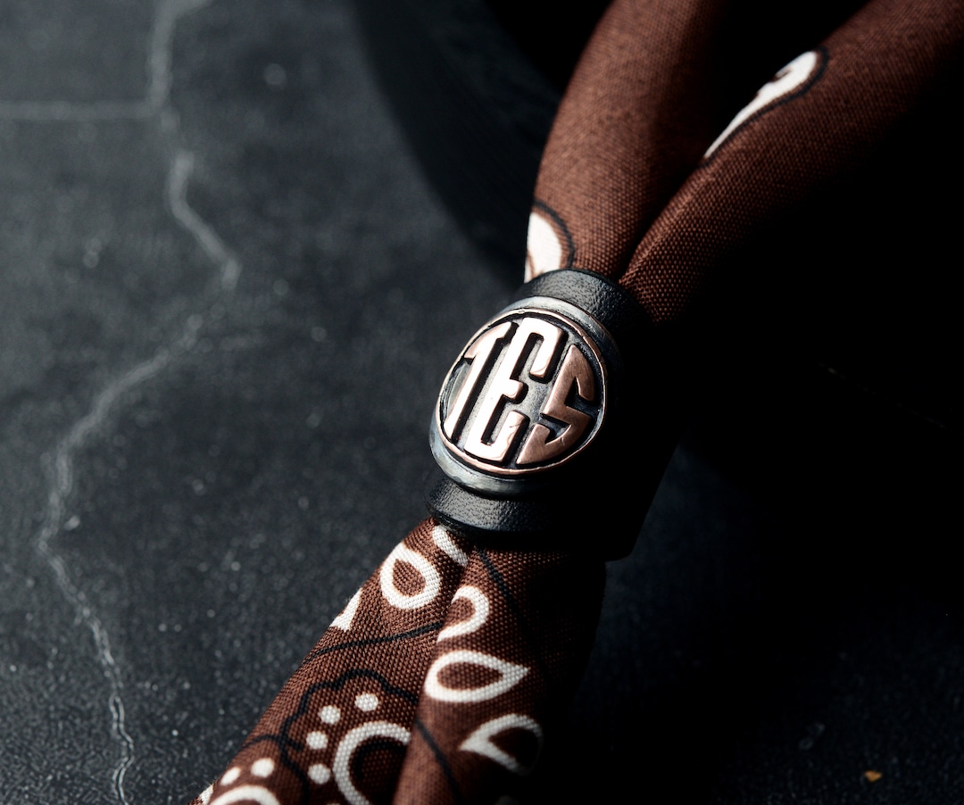 Handmade Leather Scarf Ring, Copper Engraving Vintage Scarf Clasp ...
