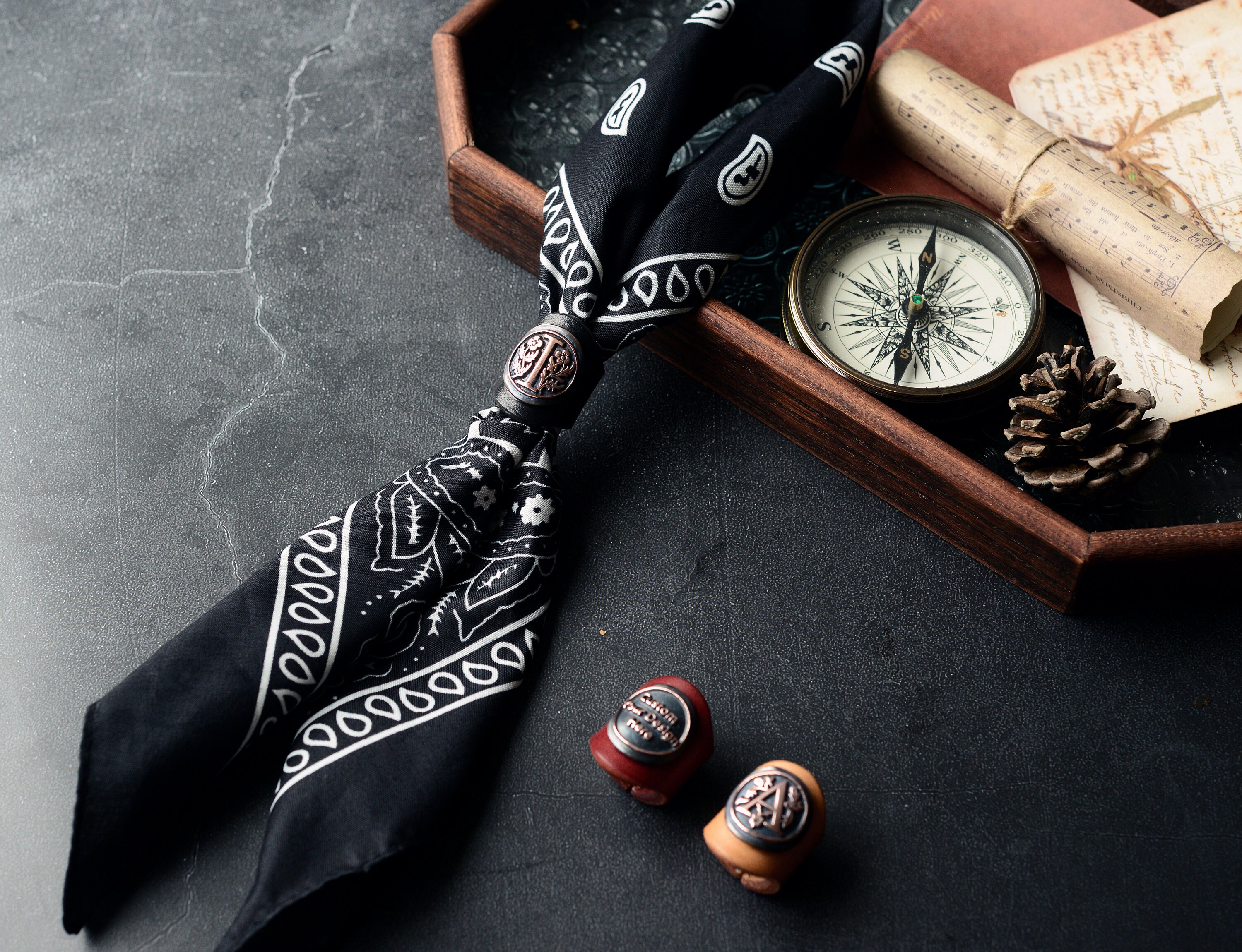Handmade Leather Scarf Ring, Copper Engraving Scarf Clasp, Western ...