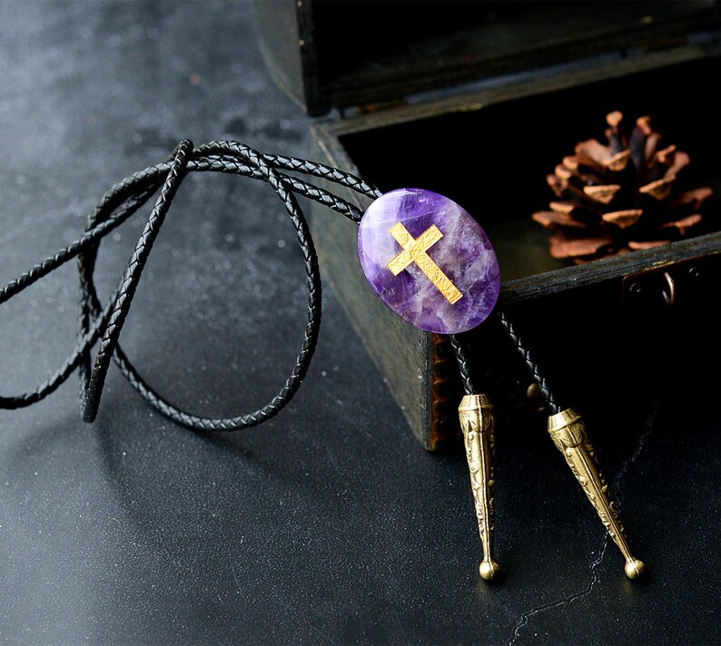 Custom Amethyst Cross Bolo Tie, Bolo Tie for Men Wedding, Gemstone ...