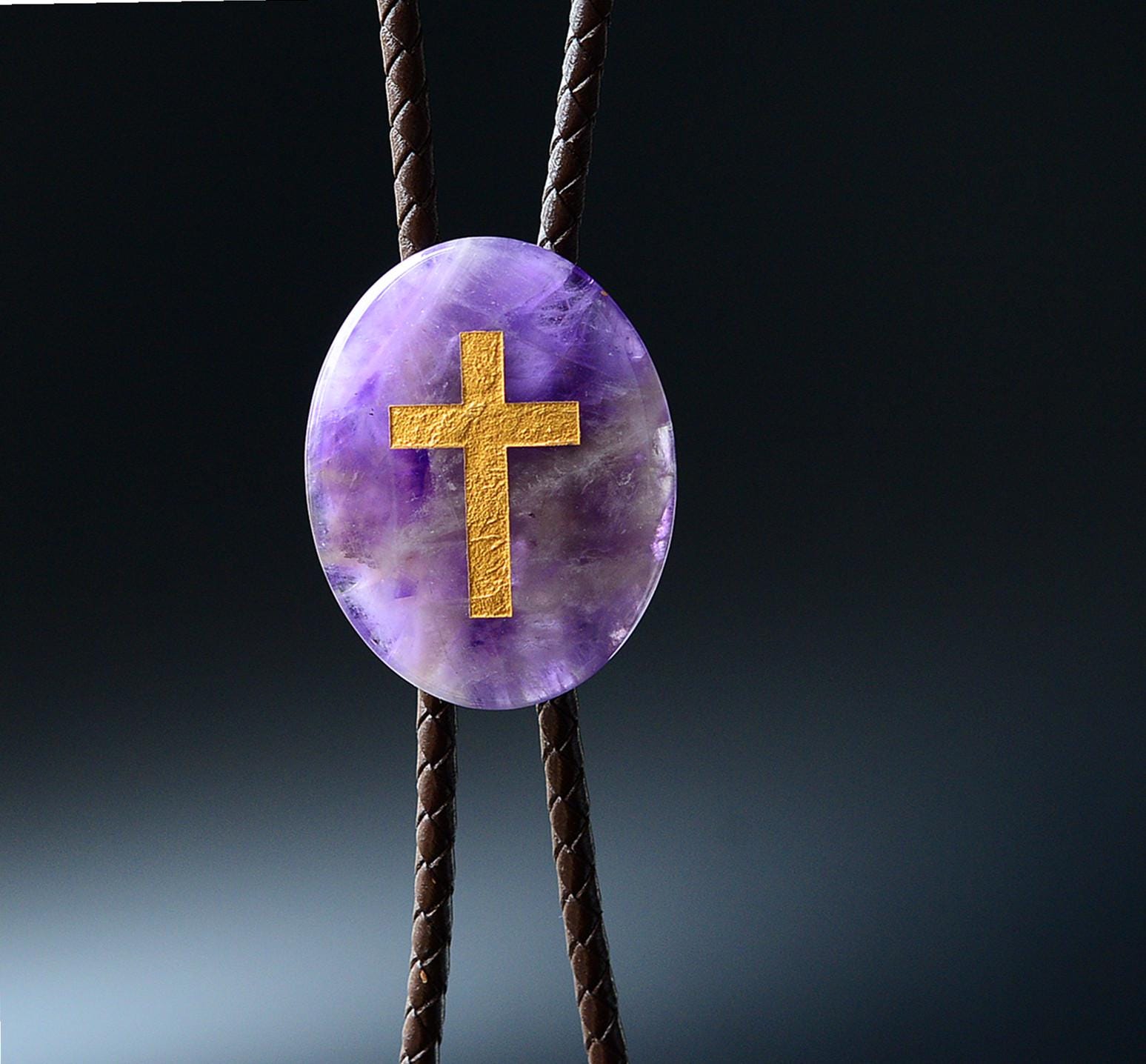 Custom Amethyst Cross Bolo Tie, Bolo Tie for Men Wedding, Gemstone ...