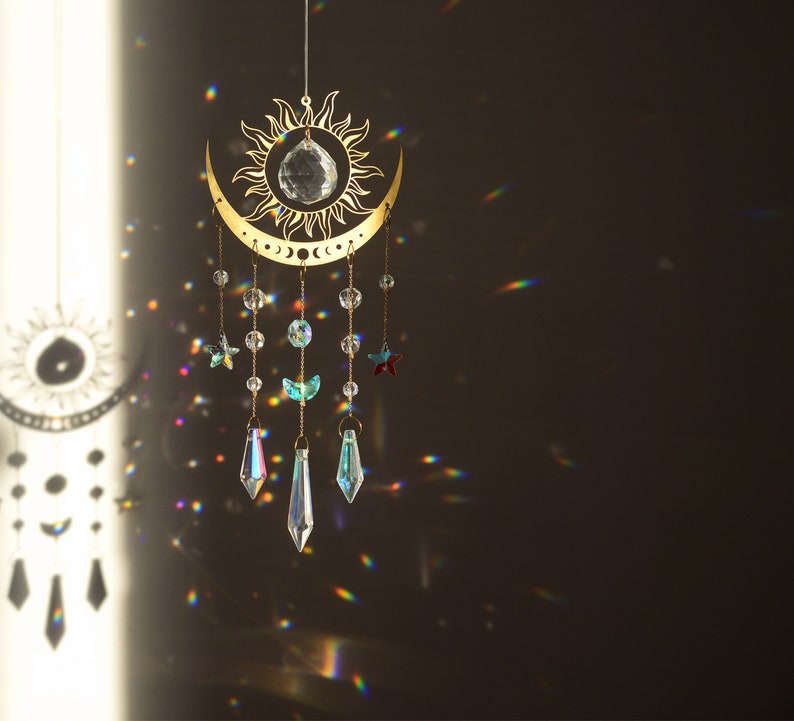 Moon Phases Suncatcher, Sun and Moon Sun Catcher, Aurora Gemstone ...