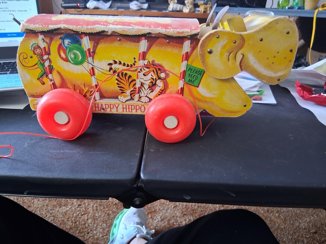 Vintage Fisher-price Happy Hippo 1960's Wooden Pull Toy - Etsy