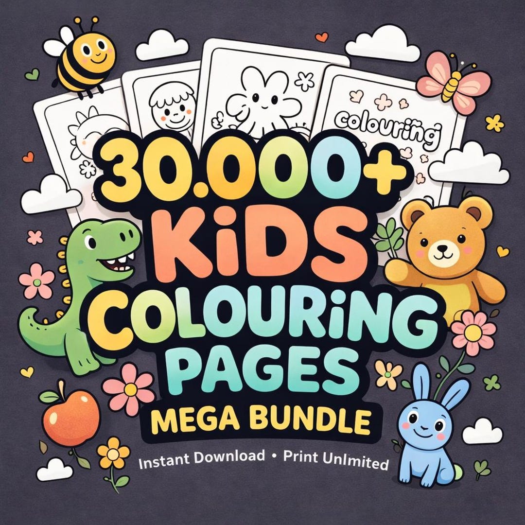 Kids Coloring Book Mega Bundle, 30000+ Pages, Printable Worksheets (PDF ...