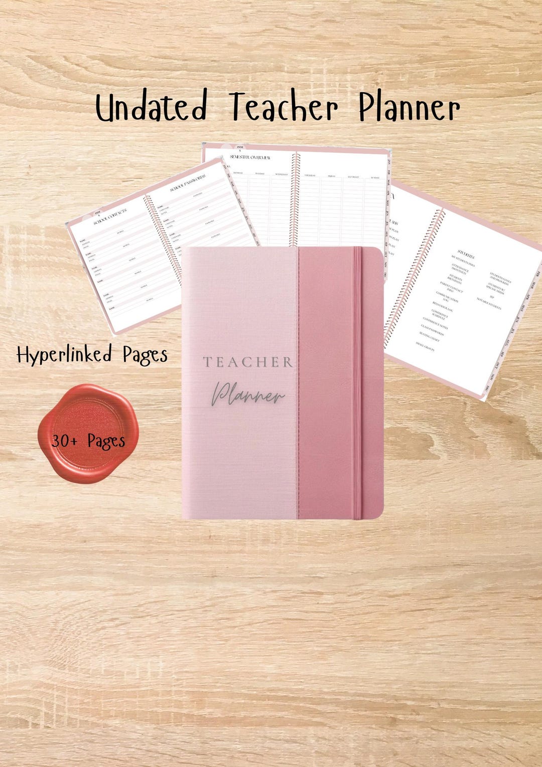 Pink Undated Teacher Planner, Digital Download - Etsy