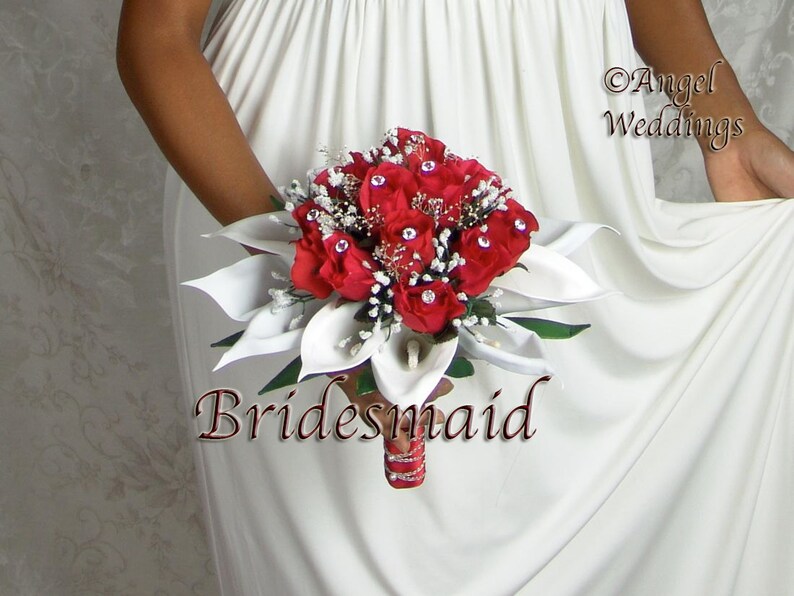 Love CALLA WHITE RED Bridal Groom Wedding Bouquets Bouquet Silk Flowers ...