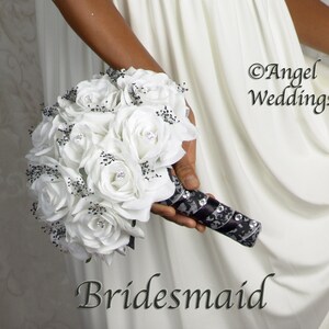 DAMASK BLACK WHITE Wedding Bouquet Bridal Package Silk Flowers ...