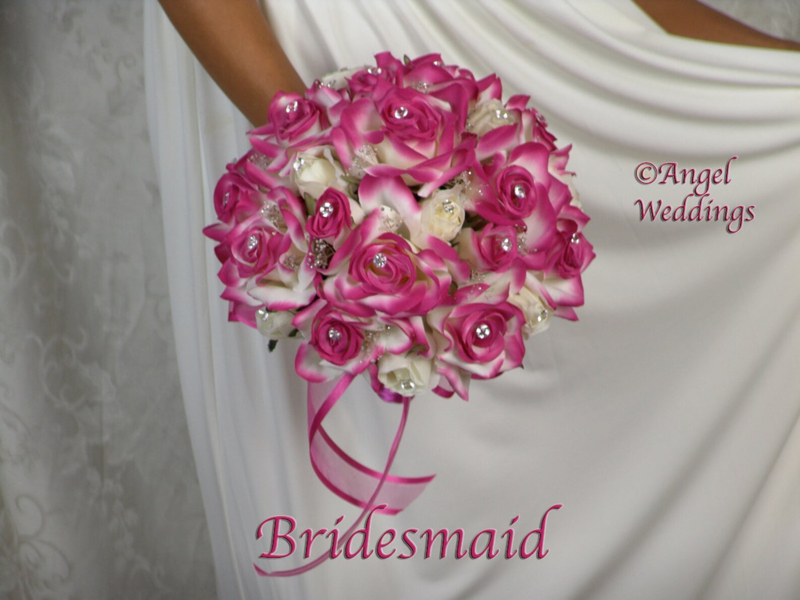 Love FUSCHIA CREAM Wedding Bouquet Bouquets Package Silk Flowers ...