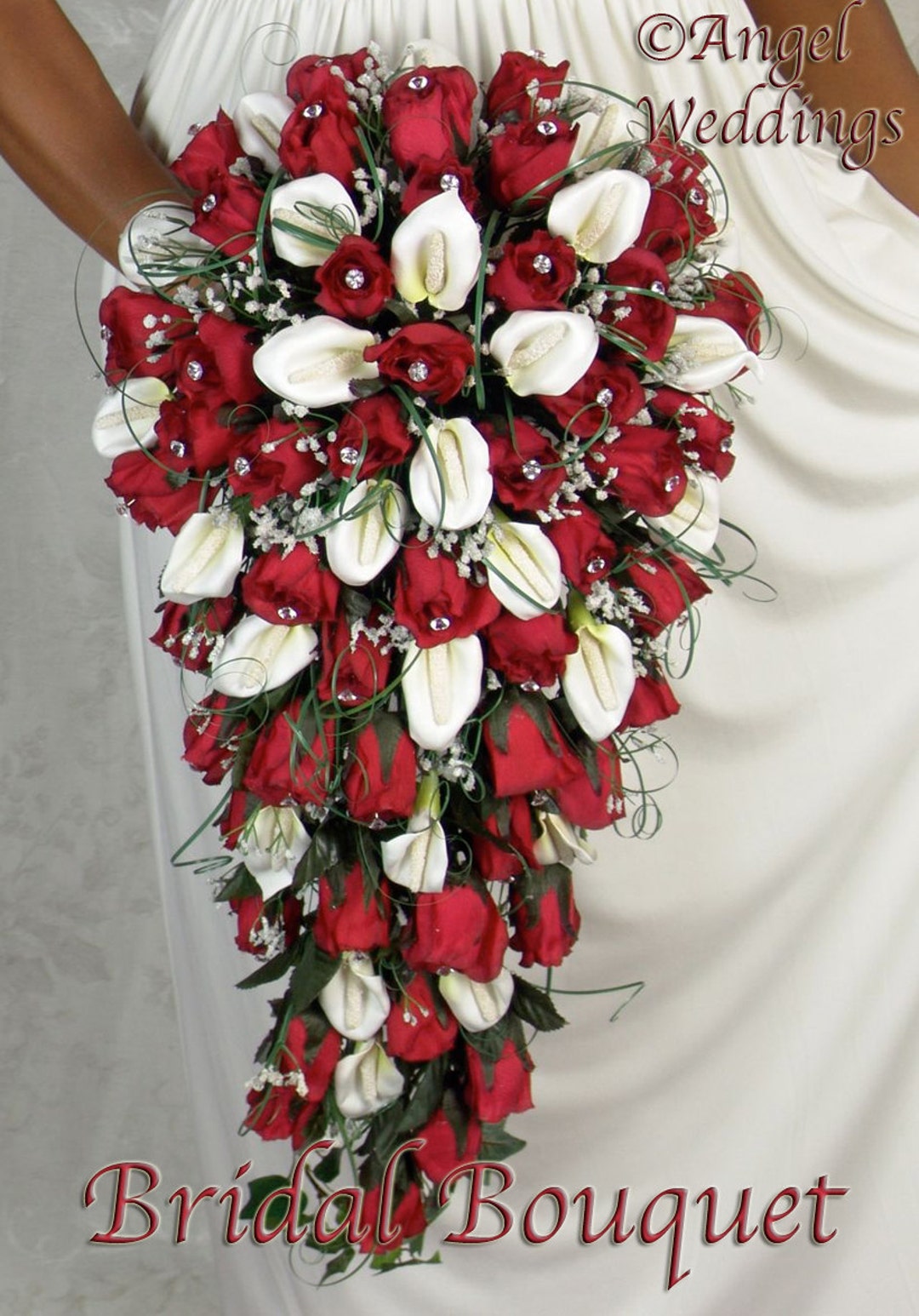 RED CASCADE Wedding Silk Flowers Bridal Groom Bridesmaids Mothers ...