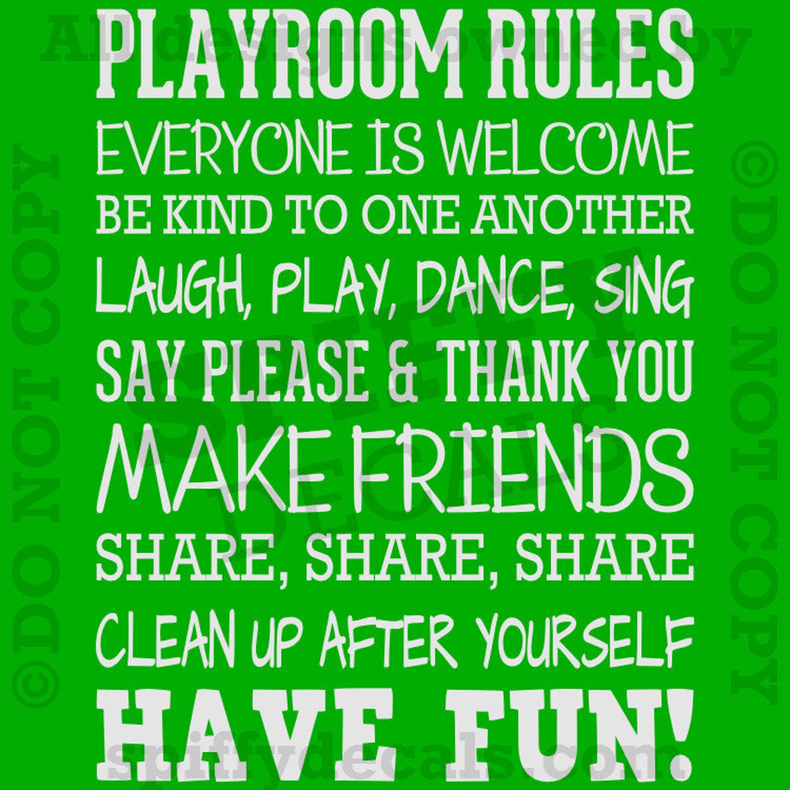 Playroom Rules Nursery School Fun Share Quote Vinyl Wall Decal Sticker ...