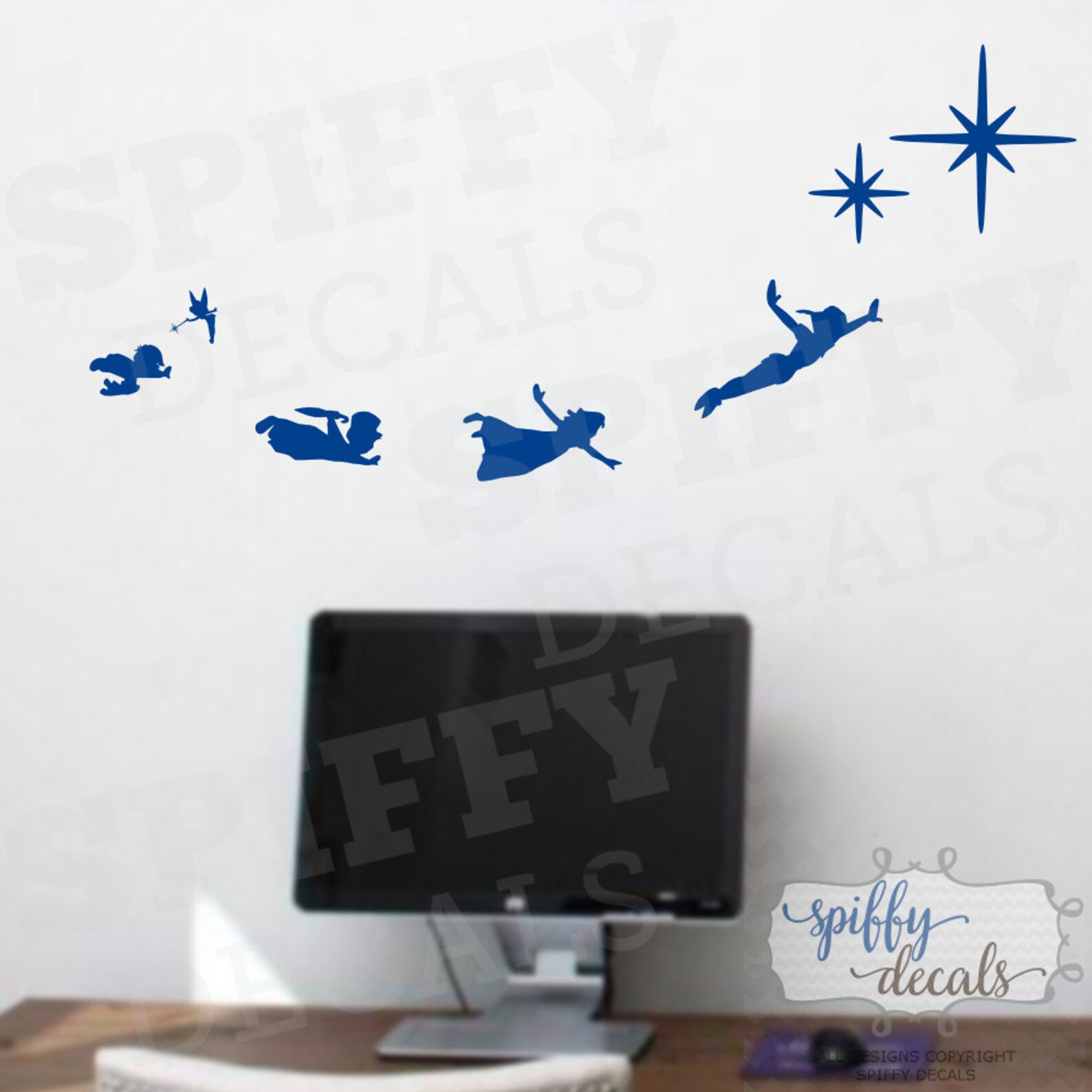 Peter Pan Tinkerbell Wendy John Michael Flying Second Star to - Etsy