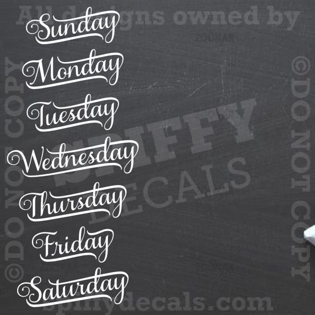Chalkboard Calendar - Days of the Week - Removable Vinyl Wall Decal ...