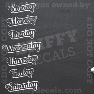 Chalkboard Calendar - Days of the Week - Removable Vinyl Wall Decal ...