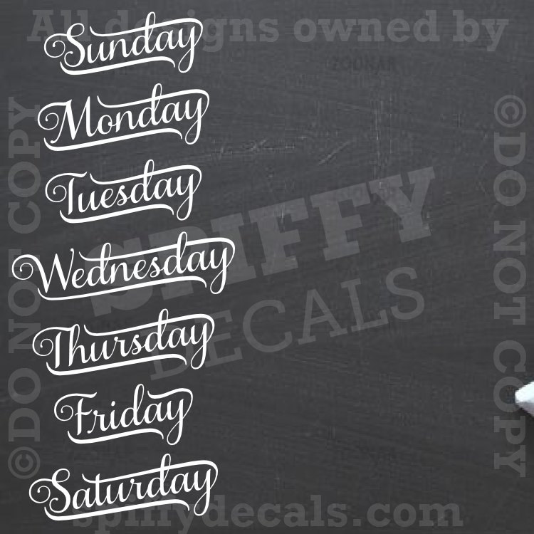Chalkboard Calendar - Days of the Week - Removable Vinyl Wall Decal ...