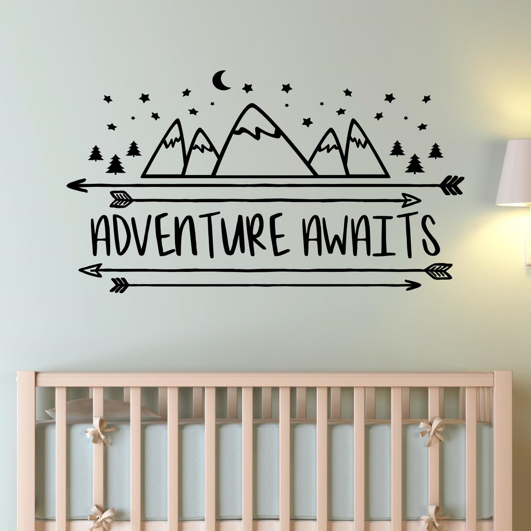 Adventure Awaits Wall Decal Vinyl Sticker Quote Travel With Arrow ...