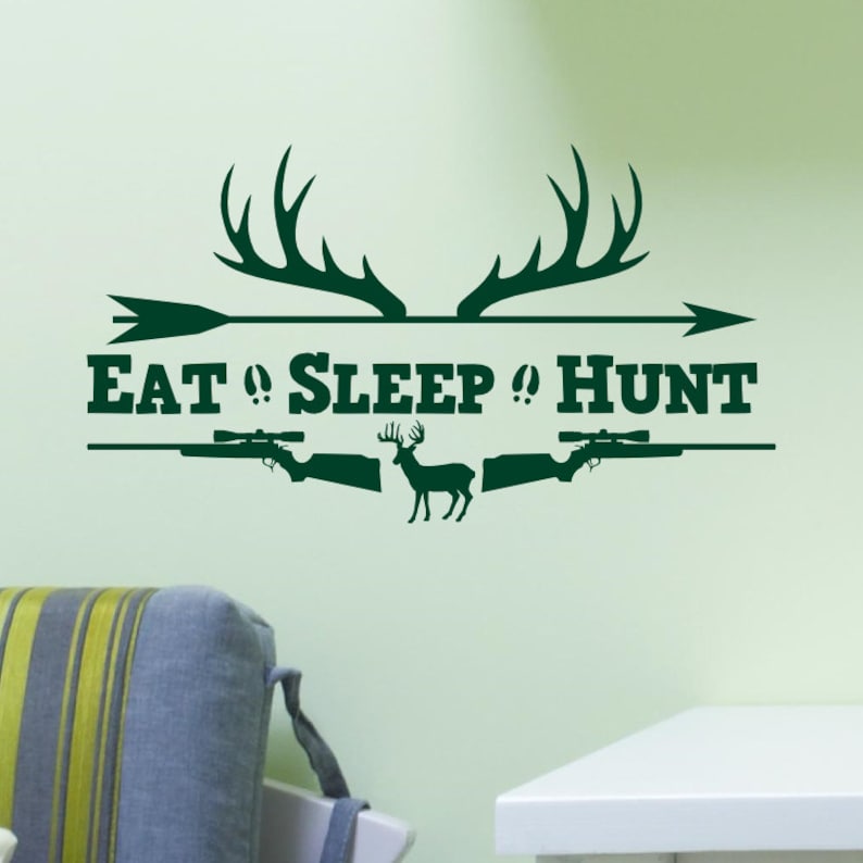 Eat Sleep Hunt Rifles Racks Deer Bow Hunting Wall Decal Vinyl Sticker ...