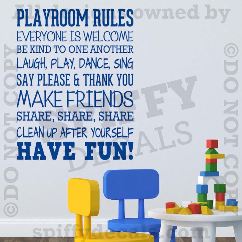 Playroom Rules Nursery School Fun Share Quote Vinyl Wall Decal Sticker ...