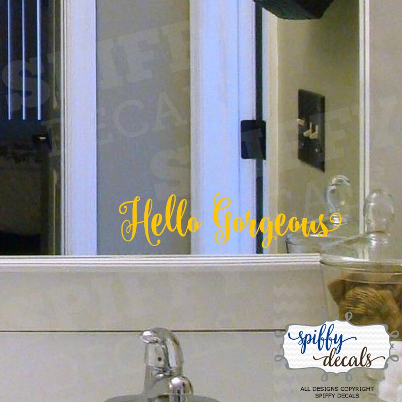 Hello Gorgeous Mirror Quote Wall Decal Vinyl Sticker Decor for Bathroom ...