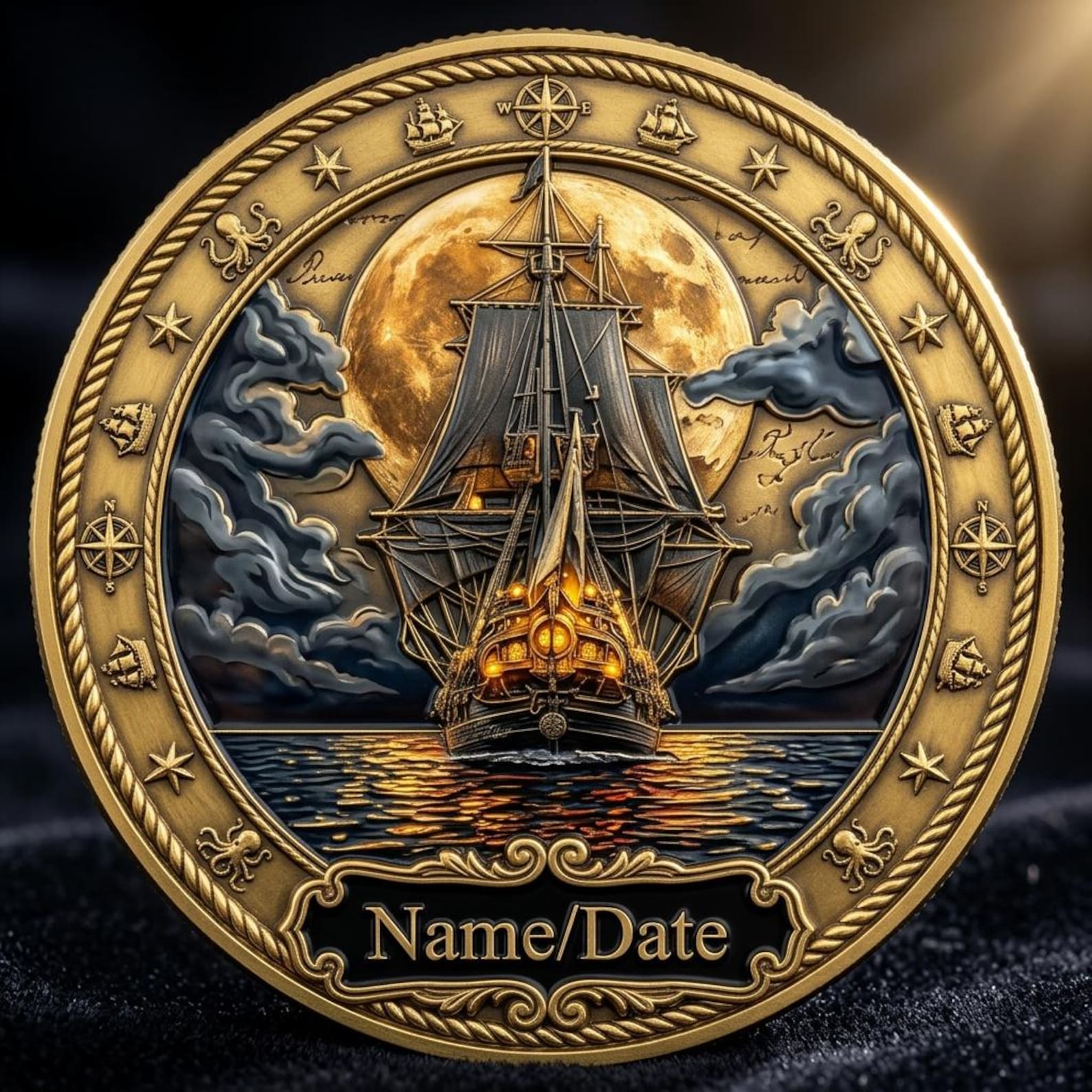 Custom Pirate Ship Coin, Personalized Nautical, Gold Ghost Ship ...