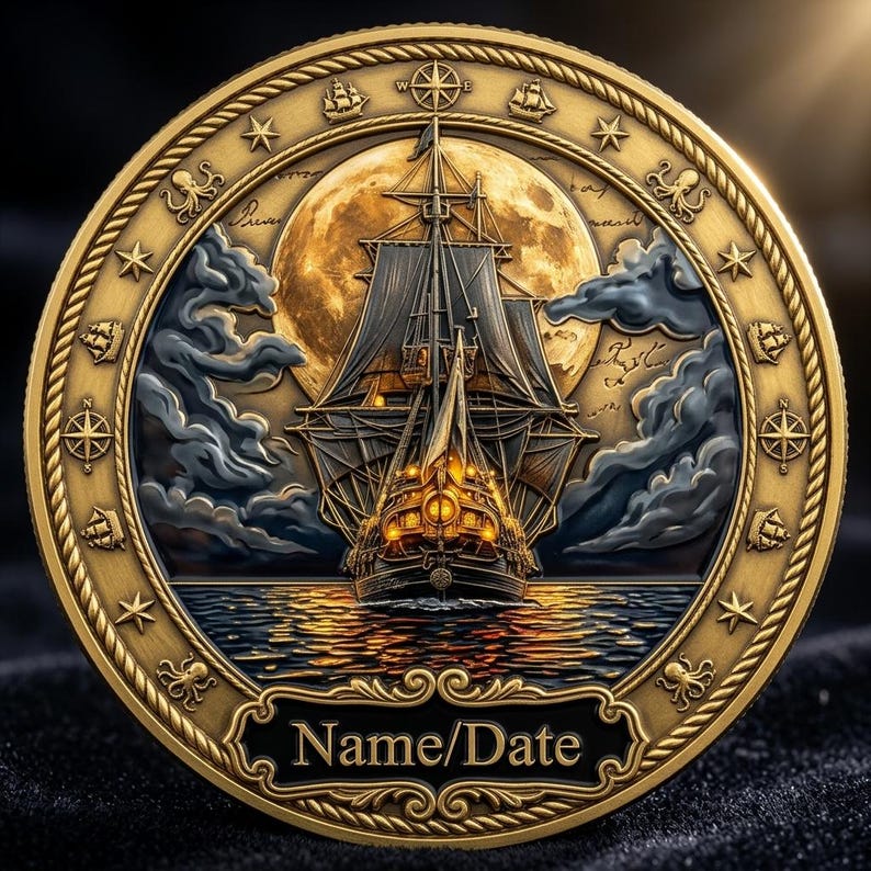 Custom Pirate Ship Coin, Personalized Nautical, Gold Ghost Ship ...