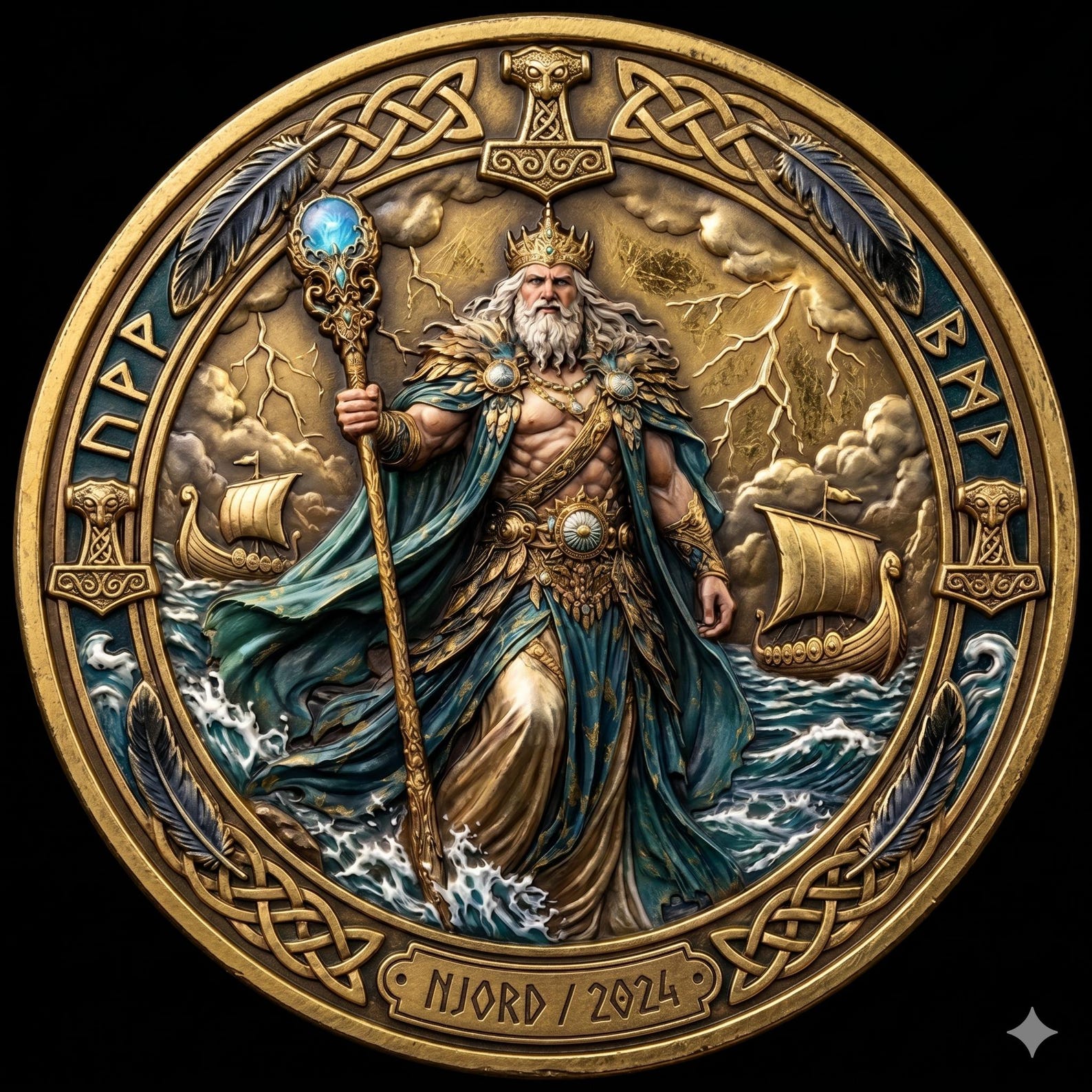 Custom Njord Coin, Personalized Norse God, Gold Viking Ship Challenge ...