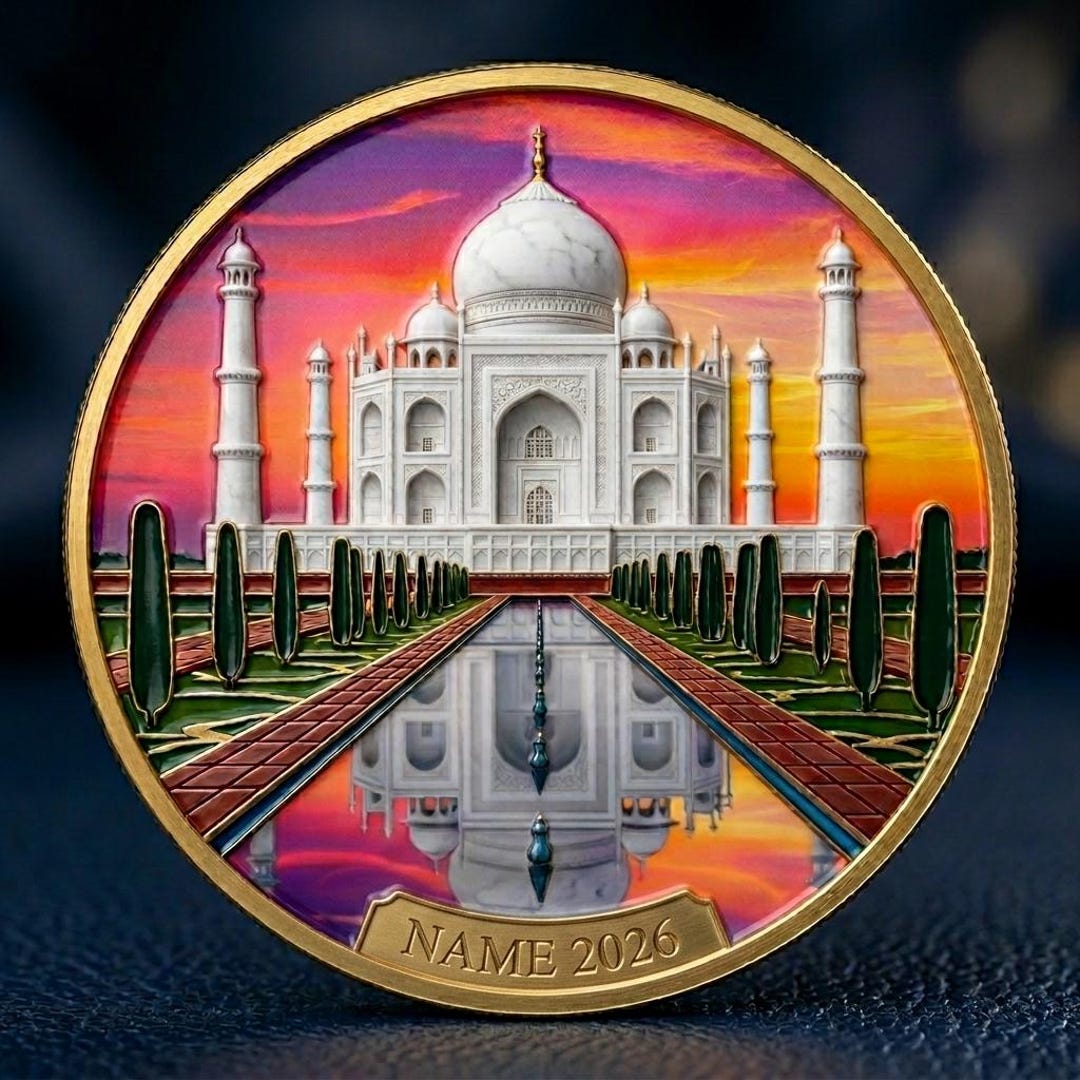 Taj Mahal Commemorative Coin, Personalized India Souvenir, Custom ...