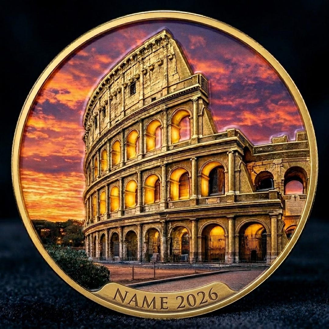 Colosseum Commemorative Coin, Personalized Rome Souvenir, Custom Travel ...