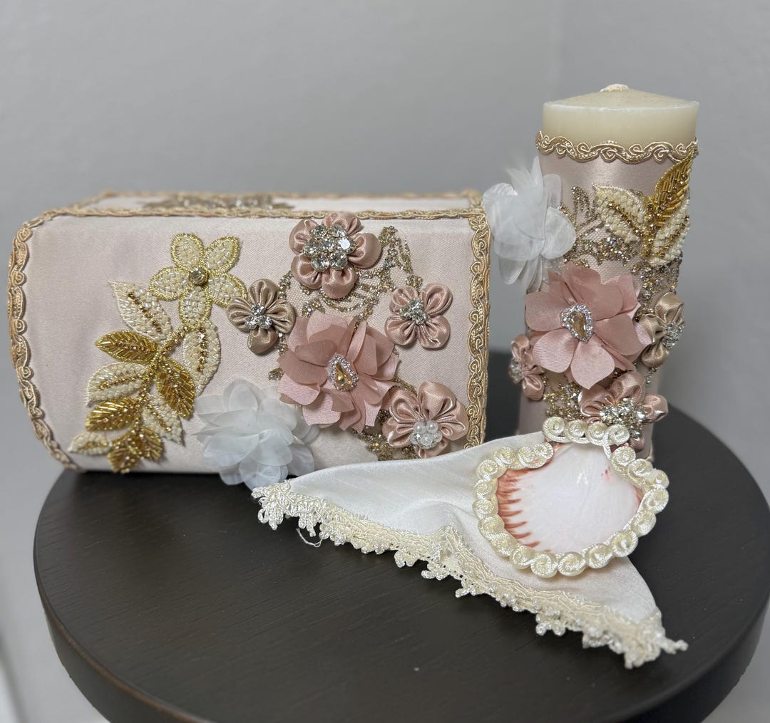Handmade Baptism Candle Set With Decorative Box Christening Candle ...