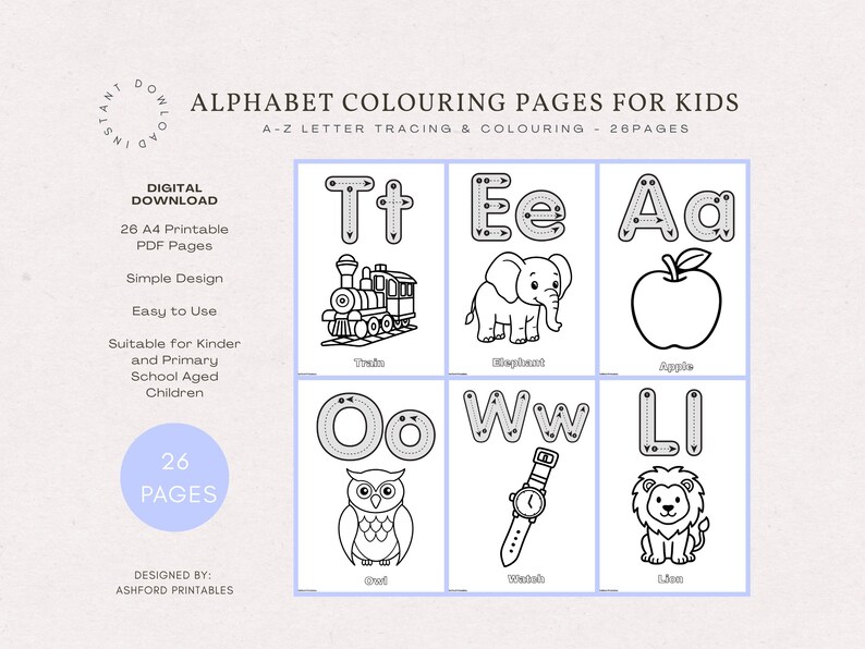 Alphabet Tracing & Colouring Pages for Kids | A-Z Letter Tracing ...