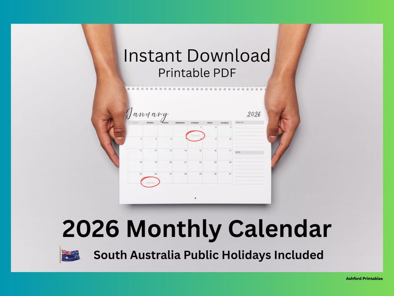 2026 SA Australia Calendar – A4 Printable Monthly Planner (PDF Download ...