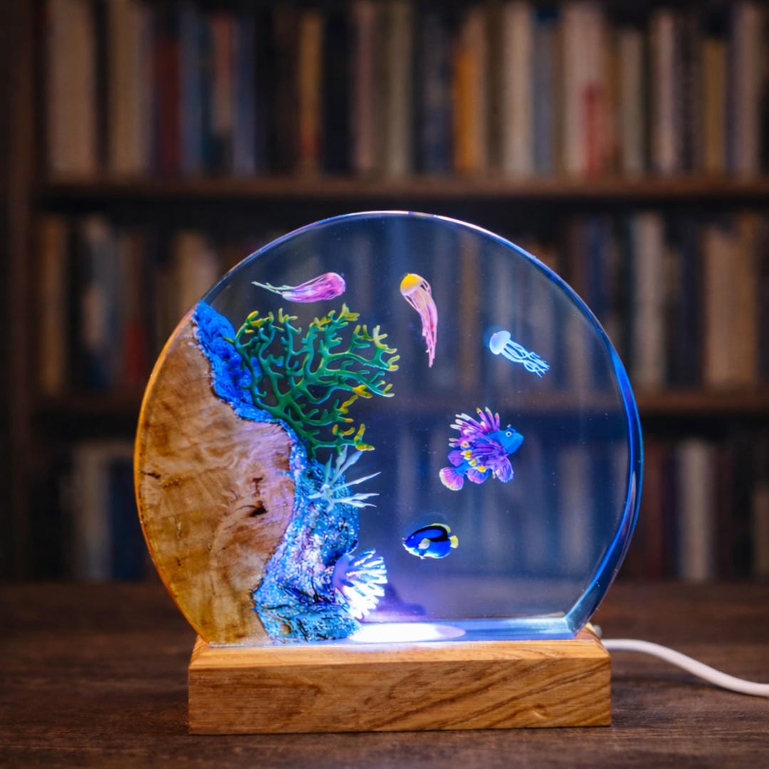 Coral Reef Resin Lamp, Ocean Night Light, Gift for Her, Coastal Room ...