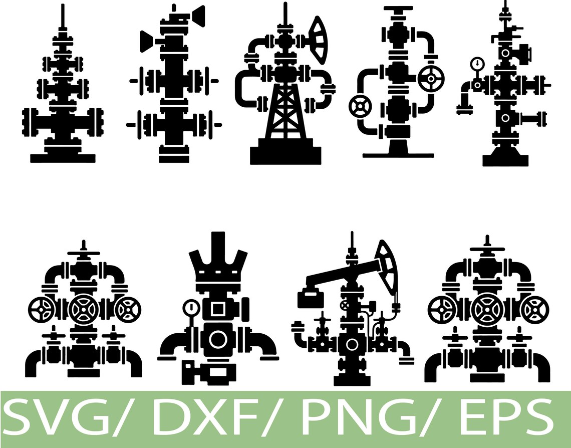 Oil & Gas Wellhead SVG, Wellhead Equipment Silhouette Bundle, Dxf Pnf ...