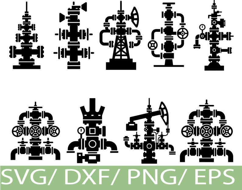 Oil & Gas Wellhead SVG, Wellhead Equipment Silhouette Bundle, Dxf Pnf ...