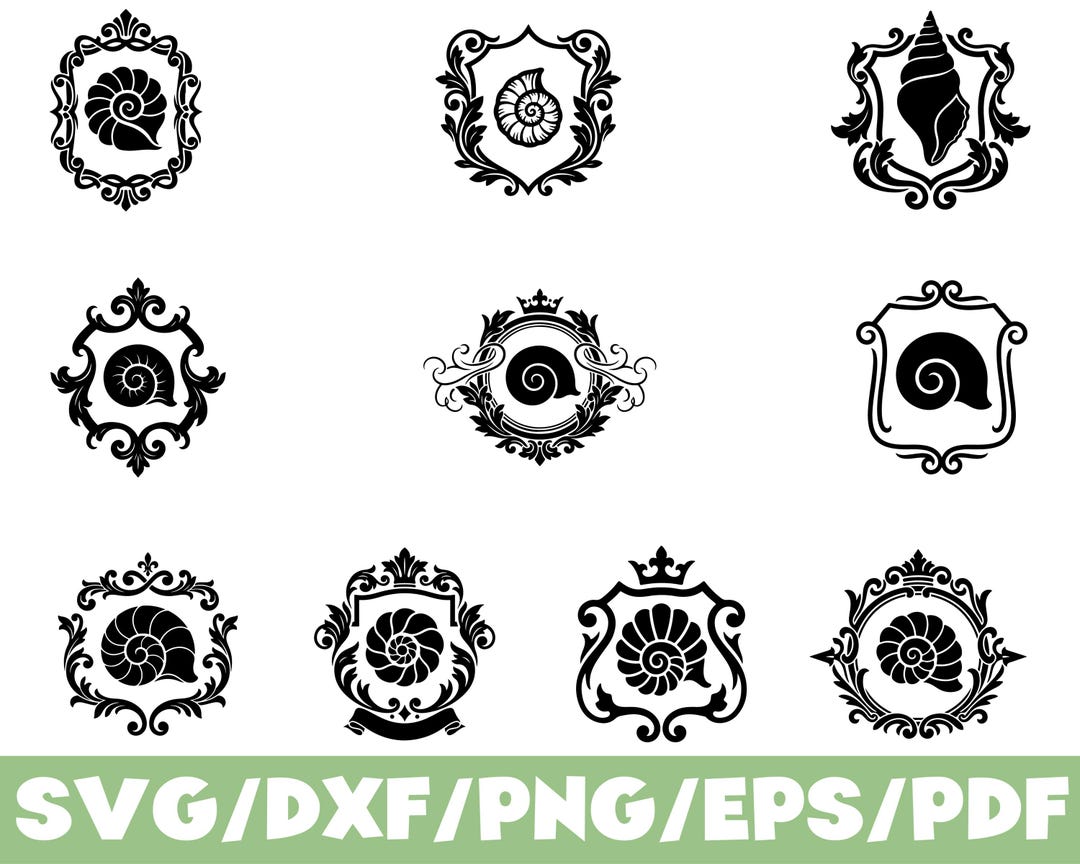 Vintage Sea Shell Crest SVG Silhouette Bundle for Beach Craft Designs ...