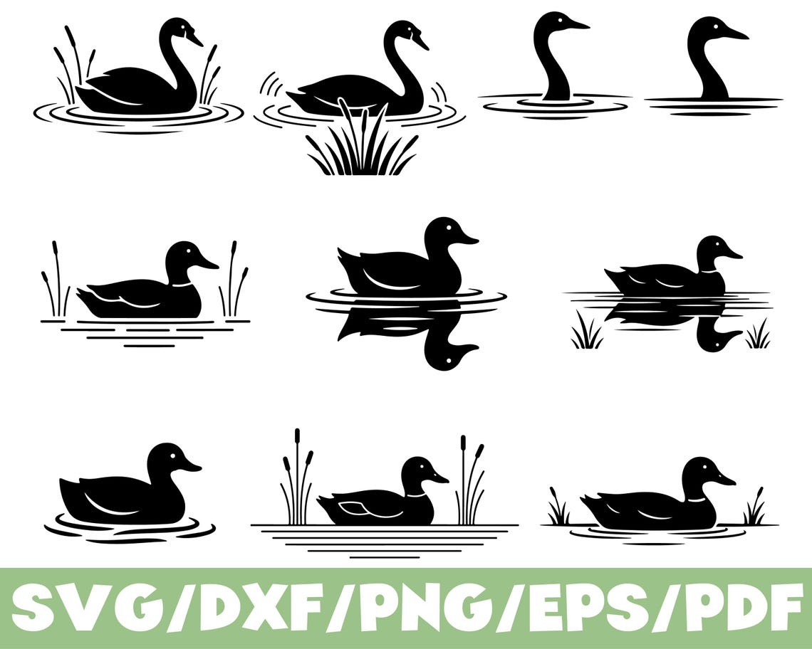 Duck SVG Silhouette Bundle Swimming Duck Pond Wildlife Water Bird ...