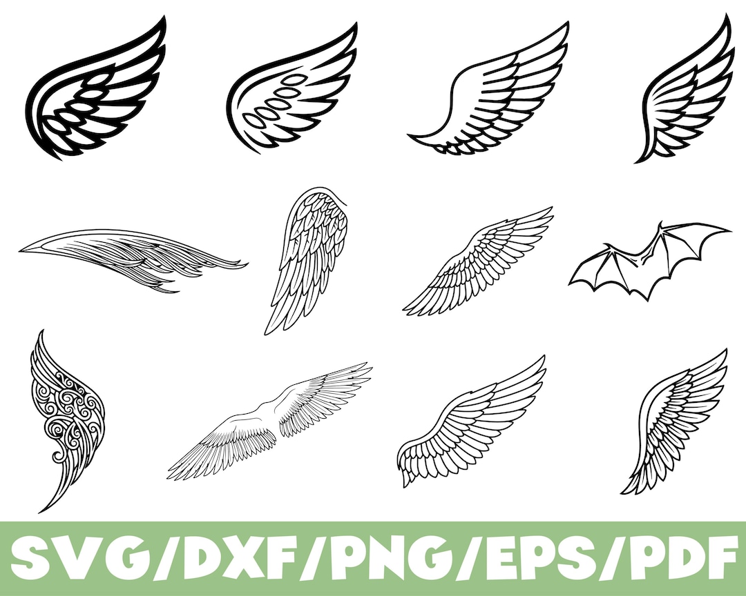 Angel Wings SVG Silhouette Bundle, Feather Wing Clipart Set for Crafts ...