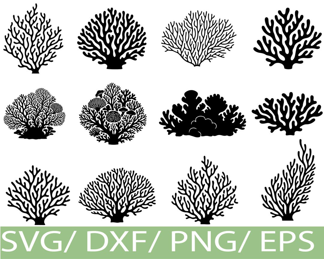 Coral Reef SVG Silhouette Bundle Ocean Sea Coral Shapes Marine Nature ...