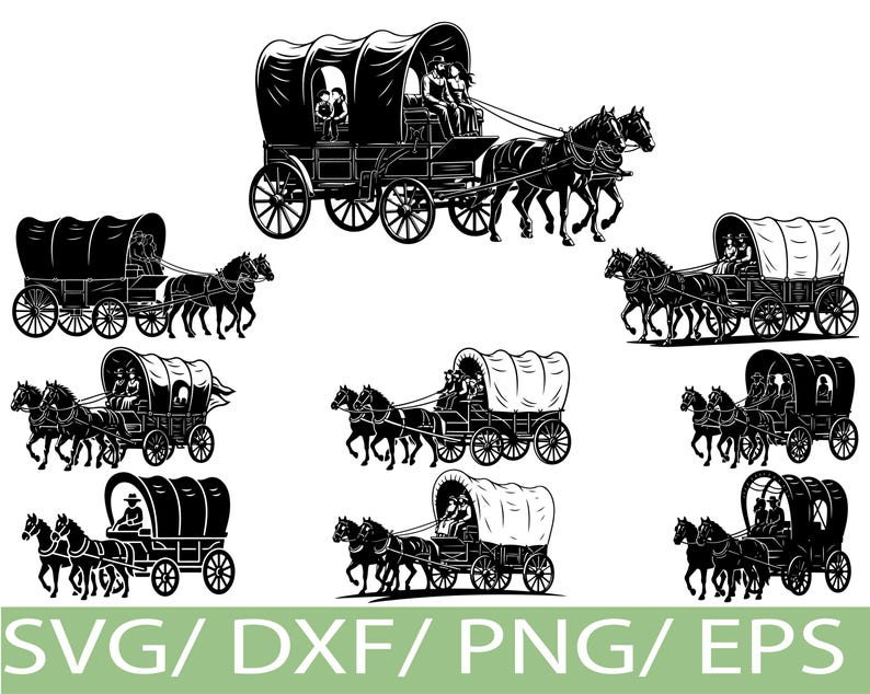 Horse Wagon Svg Silhouette Bundle, Western Covered Wagon Vintage ...