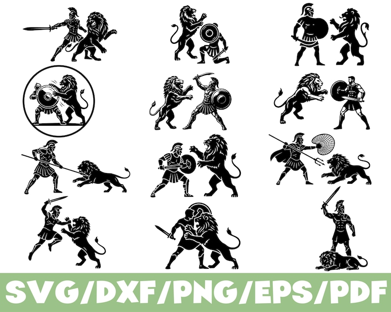 Gladiator Vs Lion SVG Silhouette Bundle Roman Warrior Clipart - Etsy
