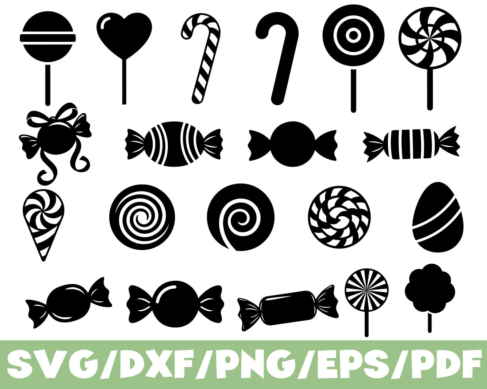 Candy Lollipop SVG Clipart Set, Treat Silhouette Bundle (digital ...