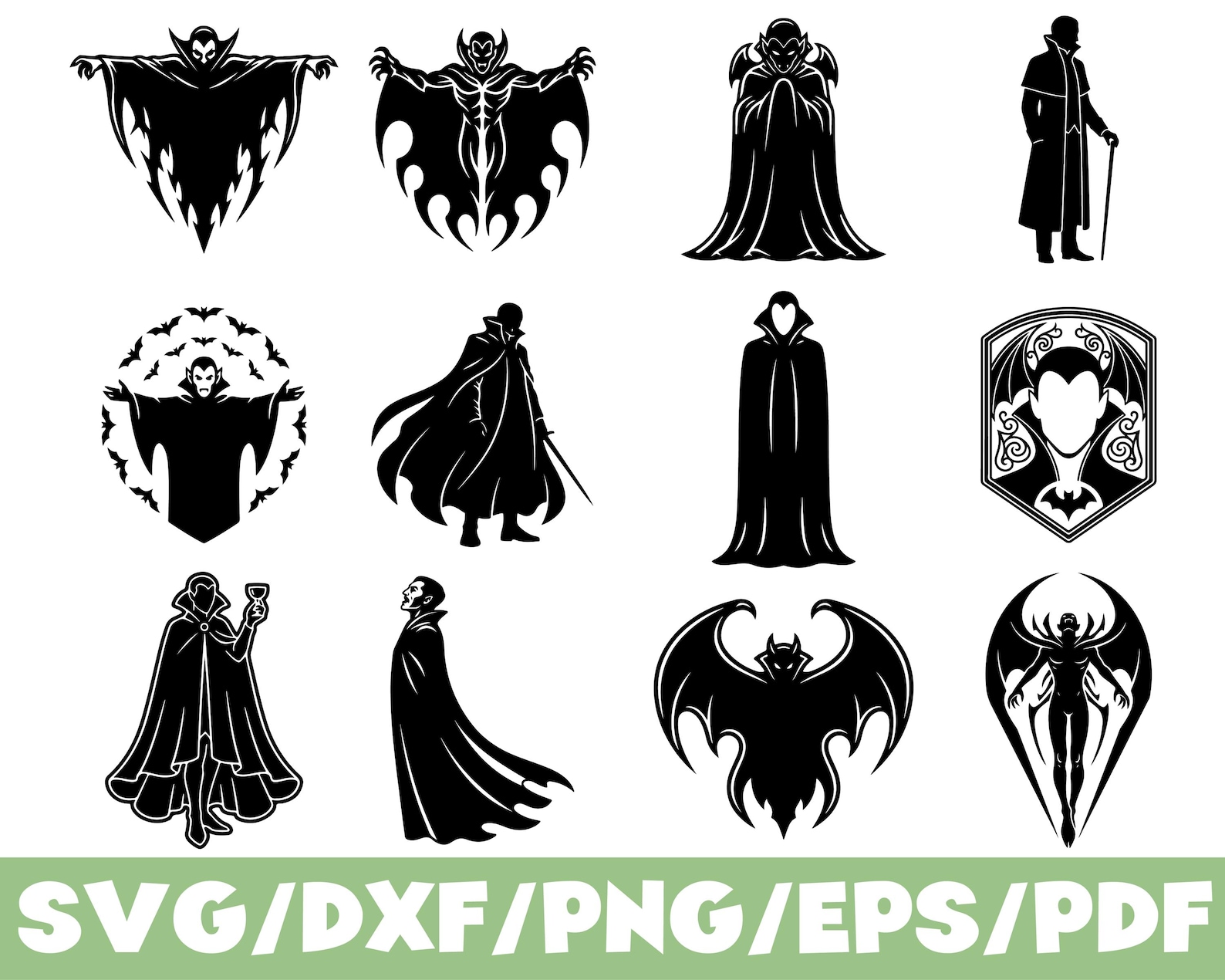 Vampire Dracula SVG Silhouette Bundle Gothic Horror Character Set - Etsy