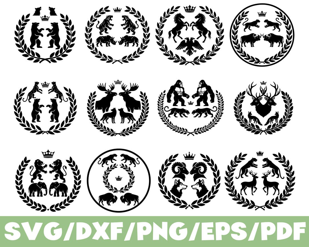 Royal Animal Crest SVG Silhouette Bundle Lion Deer Bear Wreath Emblem ...