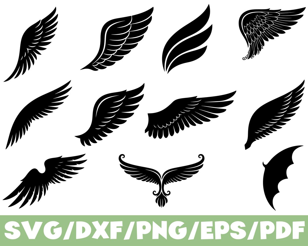 Angel Wings SVG Silhouette Bundle, Flying Wings Gothic Fantasy Bird ...