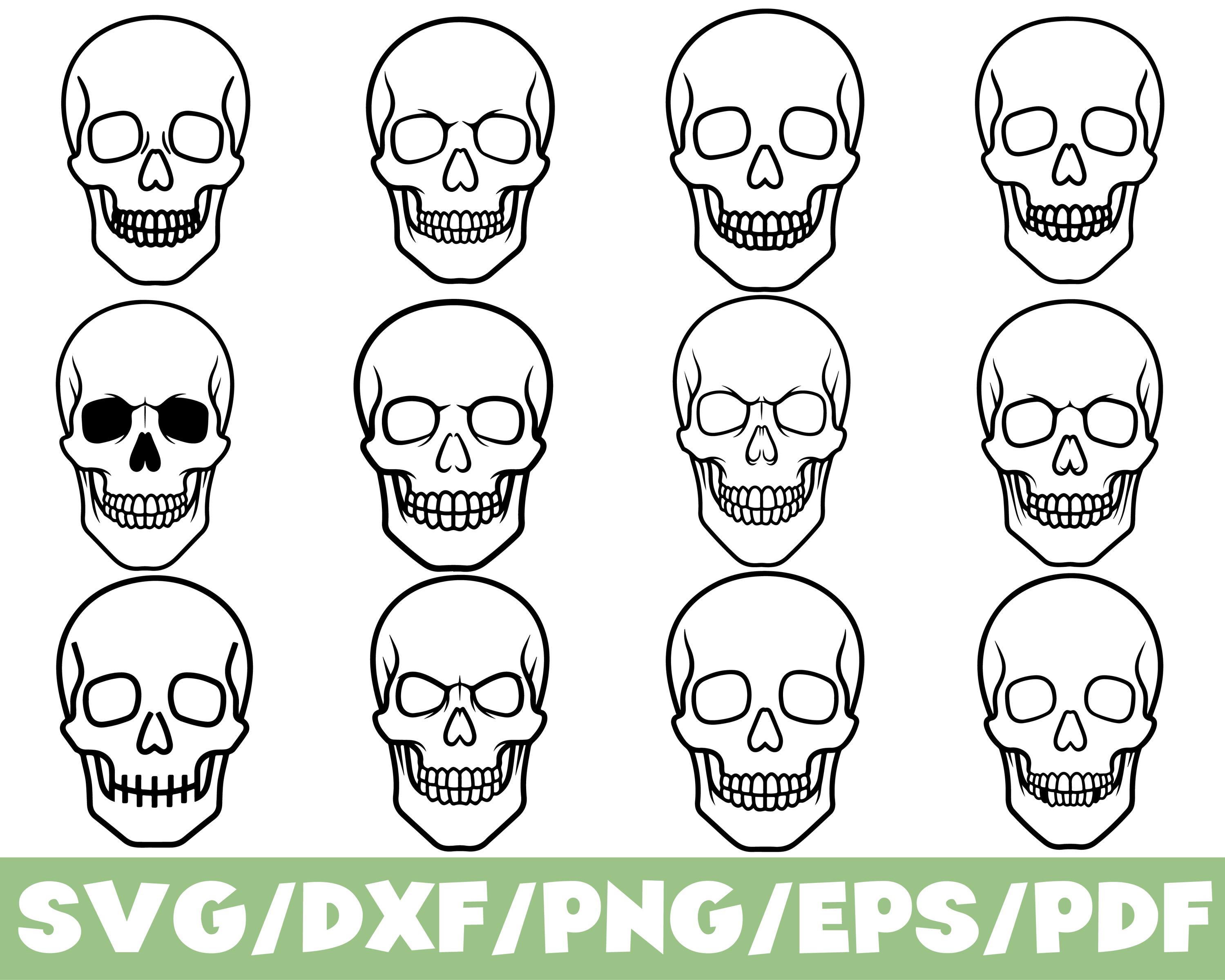 Skull Faces SVG Silhouette Bundle, Gothic Skeleton Head Clipart Set - Etsy