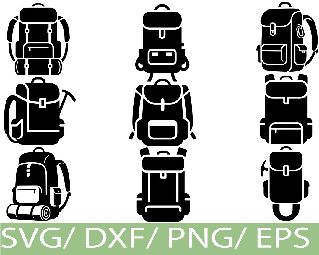 Backpack SVG Silhouette Bundle | Hiking Travel Camping Rucksack Icon ...