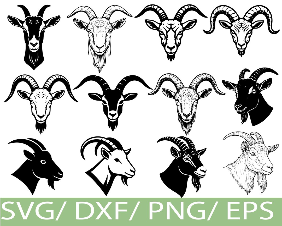 Goat Head Silhouette SVG Bundle, Farm Animal Clipart (digital Download ...