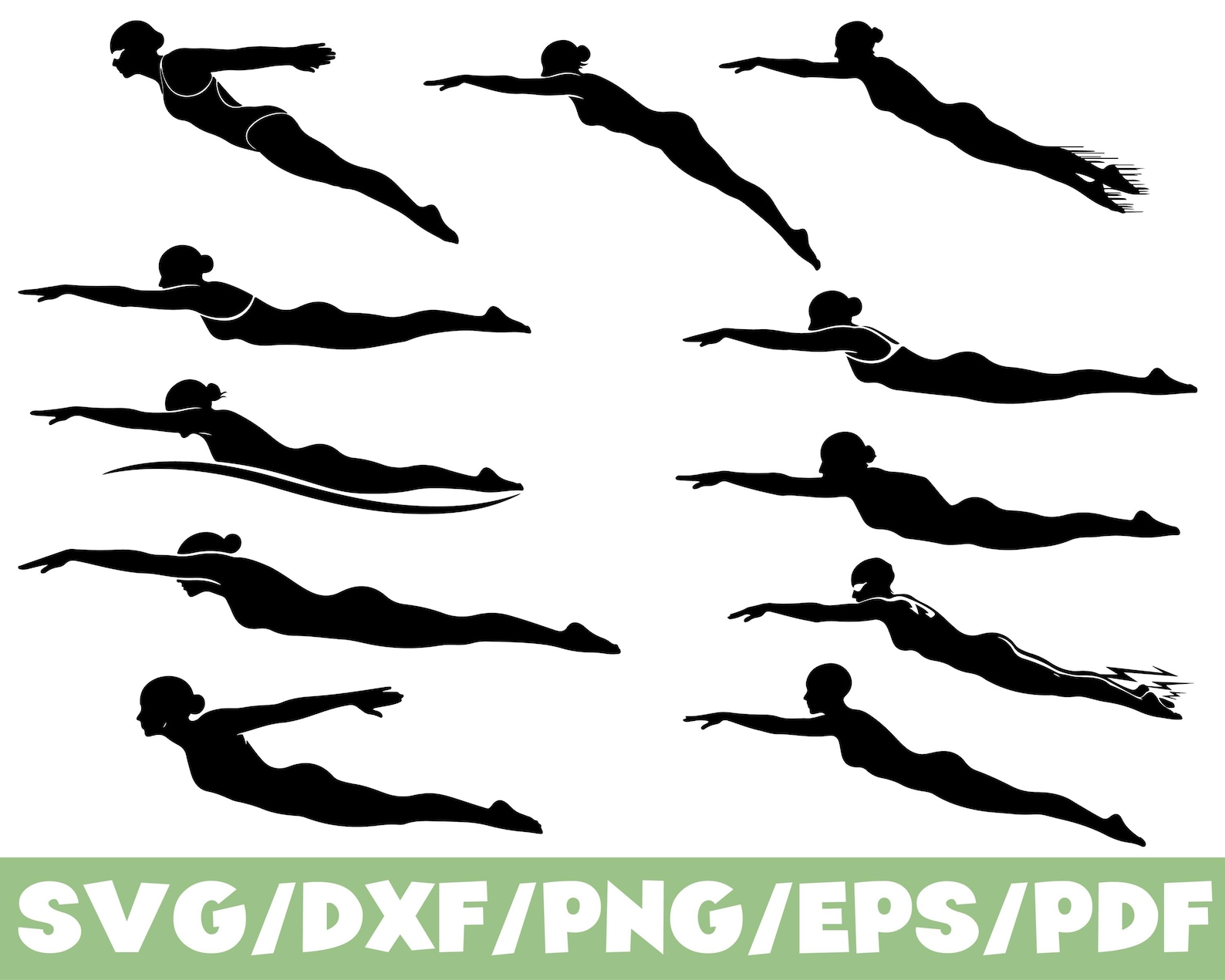 Swimming SVG Silhouette Bundle Female Swimmer Dive Pool Sport Motion ...