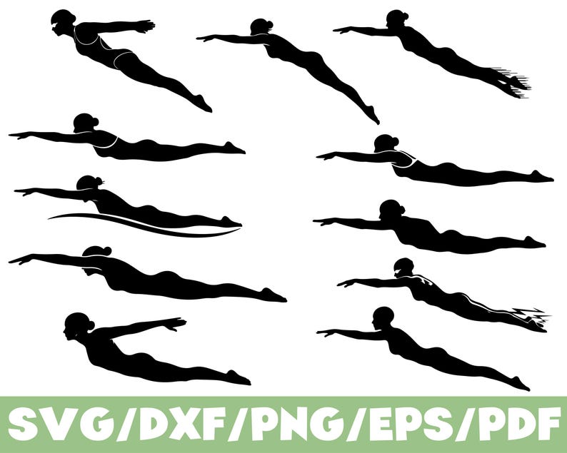 Swimming SVG Silhouette Bundle Female Swimmer Dive Pool Sport Motion ...